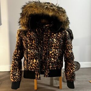 Guess | Jackets & Coats | Guess Animal Print Jacket With Fur Hood ...